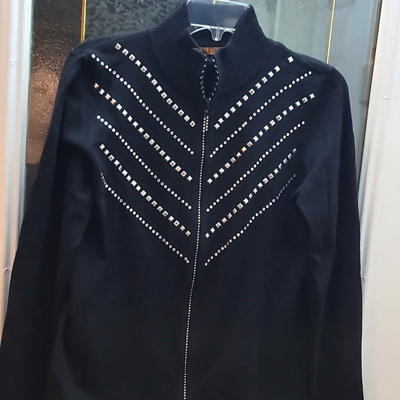 Belldini | Sweaters | Belldini Rhinestone Zipper Black Sweater Large ...